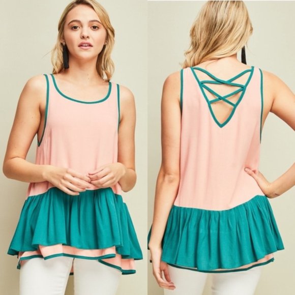 entro | Tops | Entro Katie Scoop Neck Tiered Tank Top Teal Gauze Pink ...